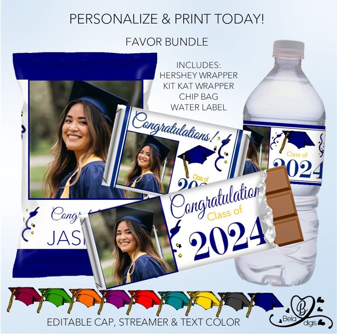 Editable Cap Photo Graduation Party Favor Bundle Custom Personalized ...