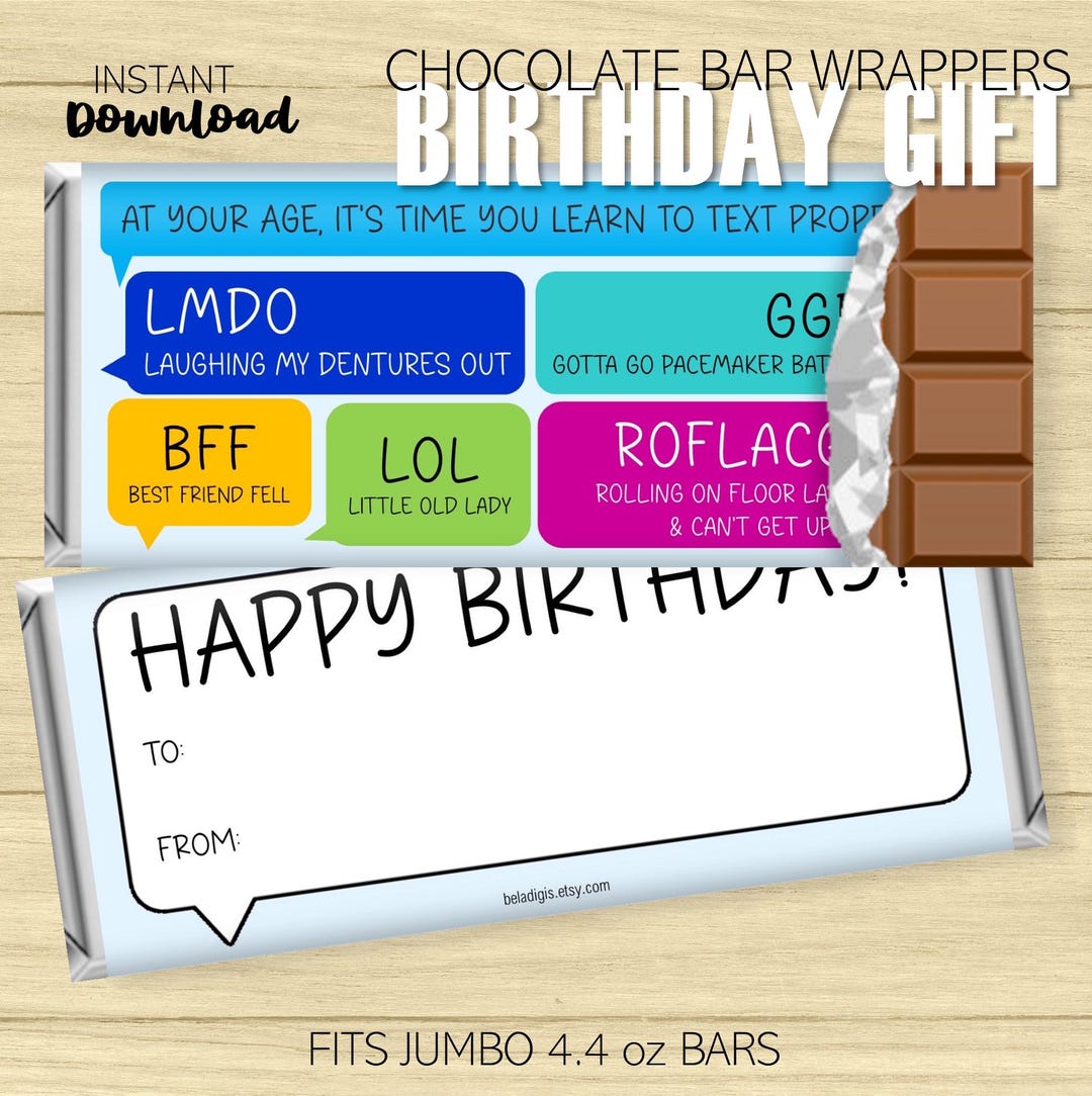 Printable Birthday Candy Bar Wrappers | Chocolate Bars | Funny Text ...