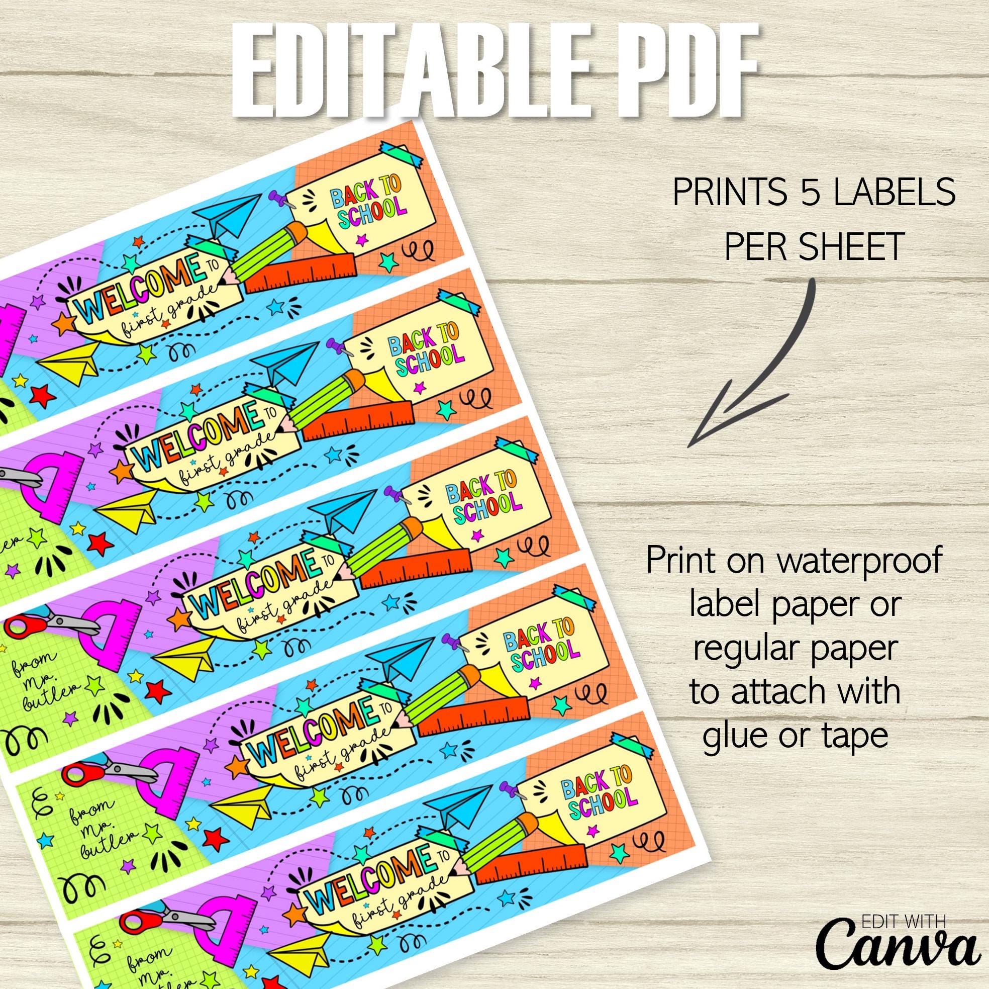 Editable Neon Doodle Back to School Water Bottle Label (digital ...