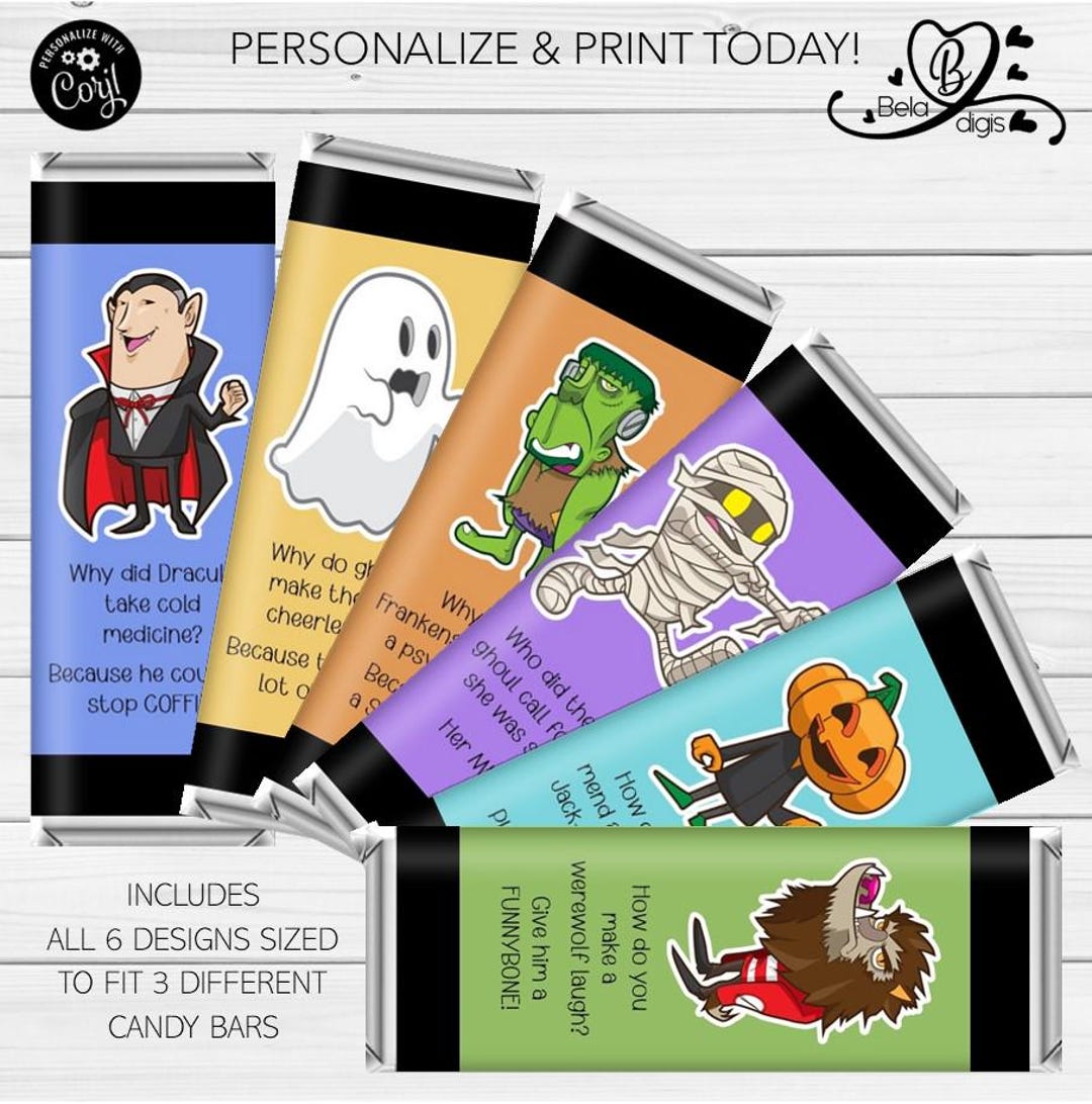 EDITABLE Halloween Jokes Trick or Treat Candy Bar Wrappers 6 Designs 3 ...