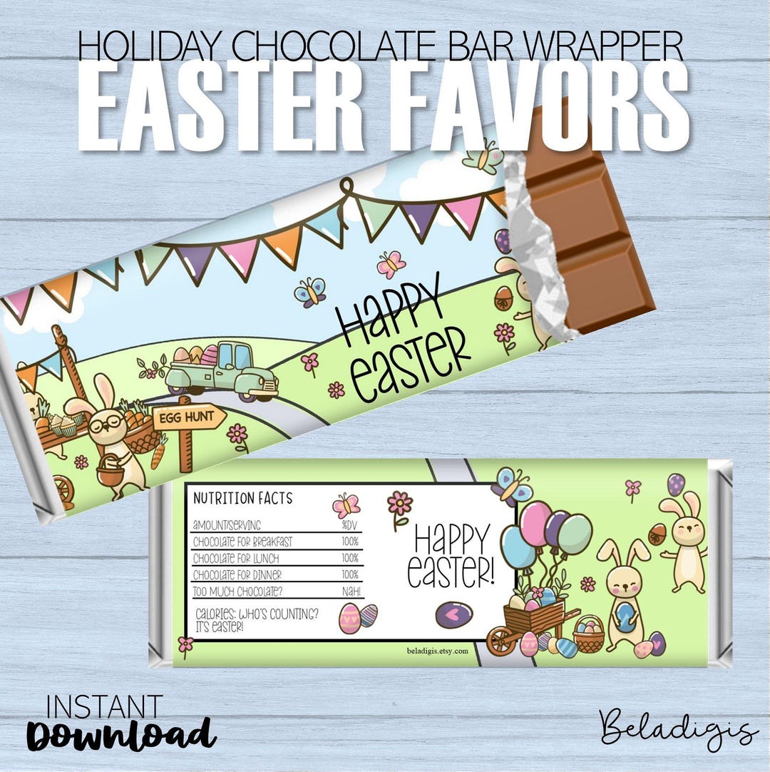 Printable Easter Candy Bar Wrappers: Bunny Egg Hunt Favors (instant ...
