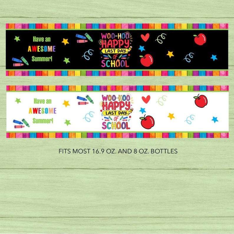 Last Day of School Water Bottle Labels: Doodle Stickers (instant ...