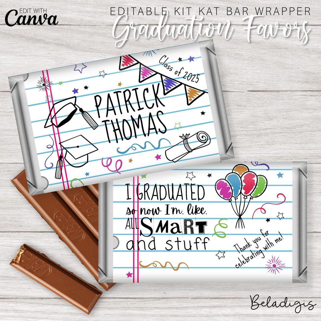 Editable Doodle Graduation Kit Kat Bar Wrappers | Personalized ...