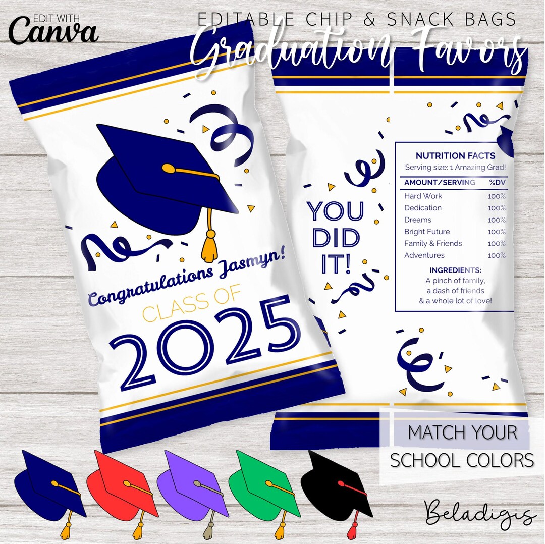 Editable Grad Cap Chip Bags: Graduation Party Favors (canva Template ...