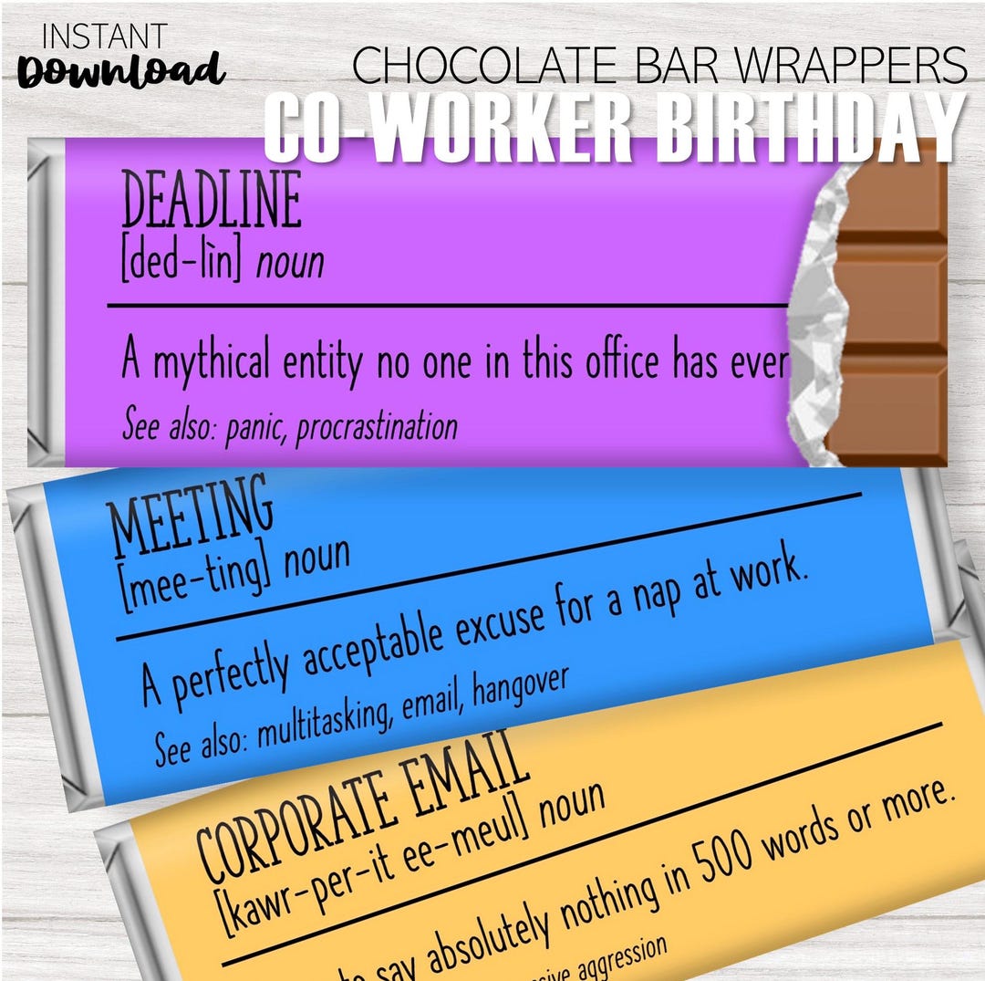 Printable Birthday Candy Bar Wrappers: Funny Co-worker Gifts (instant ...