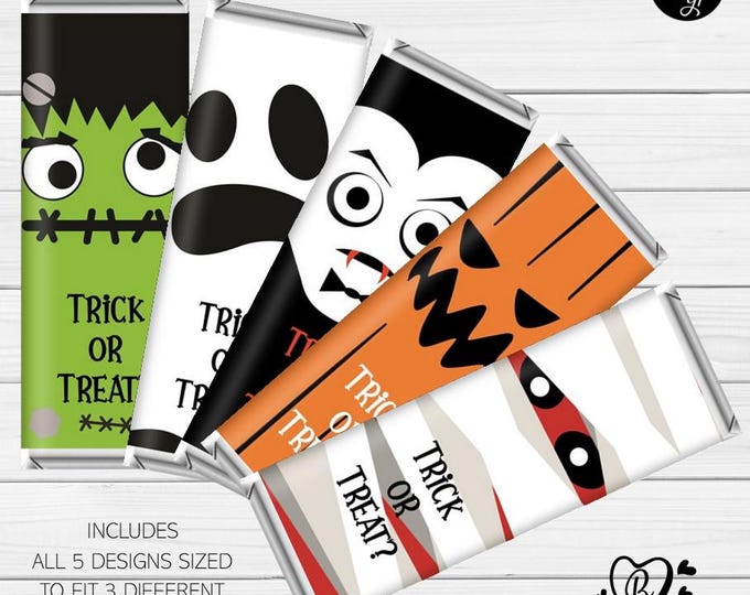 KIT Halloween Happy Monster Candy Bar Wrappers, Halloween Treats, Gifts ...