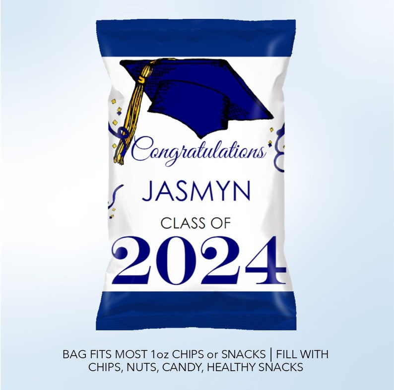 EDITABLE Cap Graduation Chip Bags Personalized Snack Bag Favor High ...