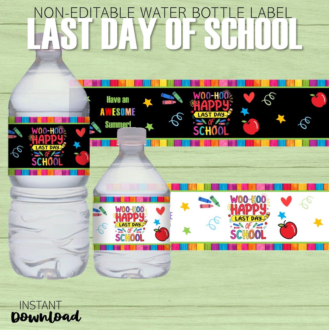Last Day of School Water Bottle Labels: Doodle Stickers (instant ...