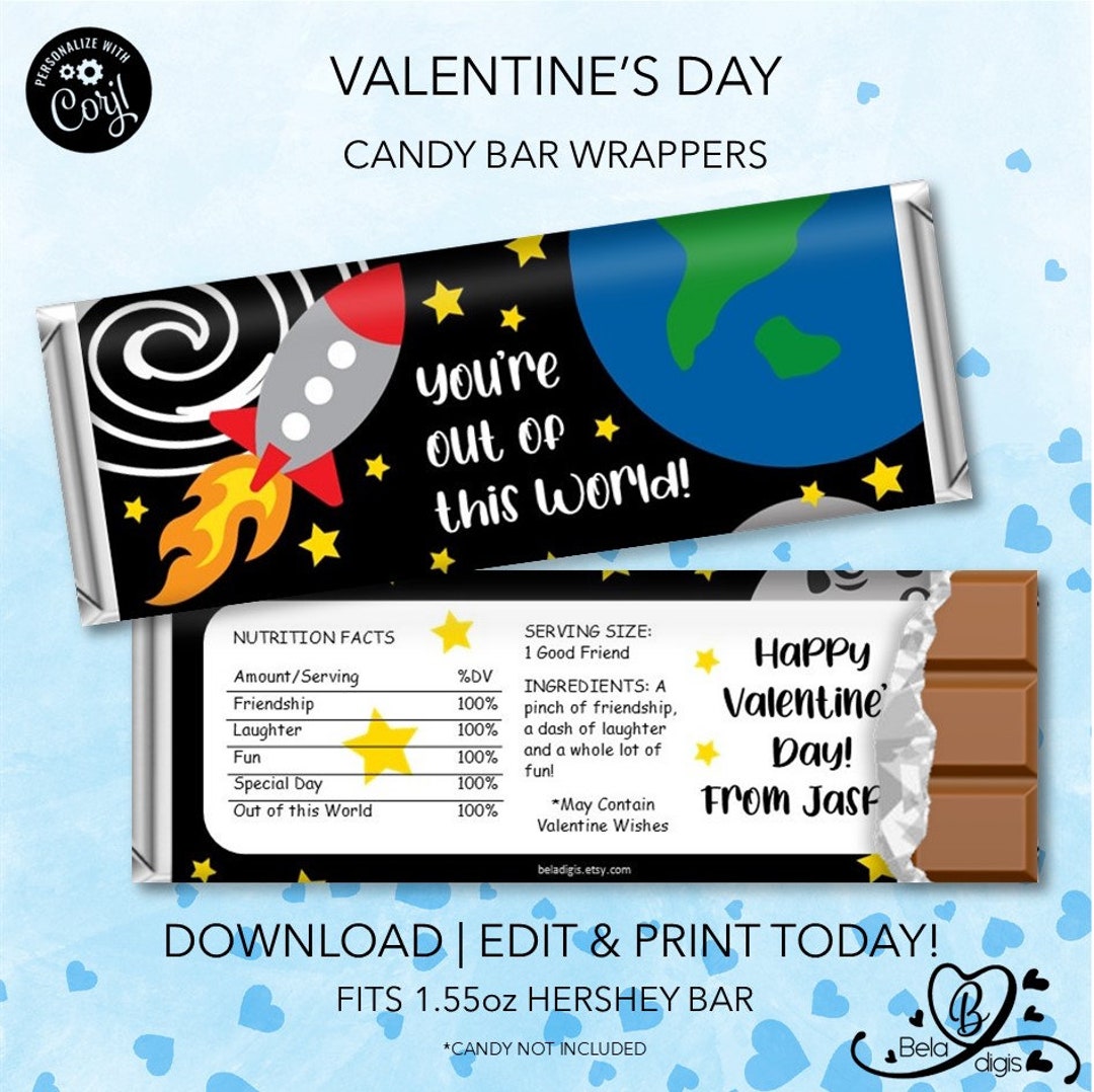 Blast Off Valentine's Day Candy Bar Wrapper Custom Teacher School Gift ...