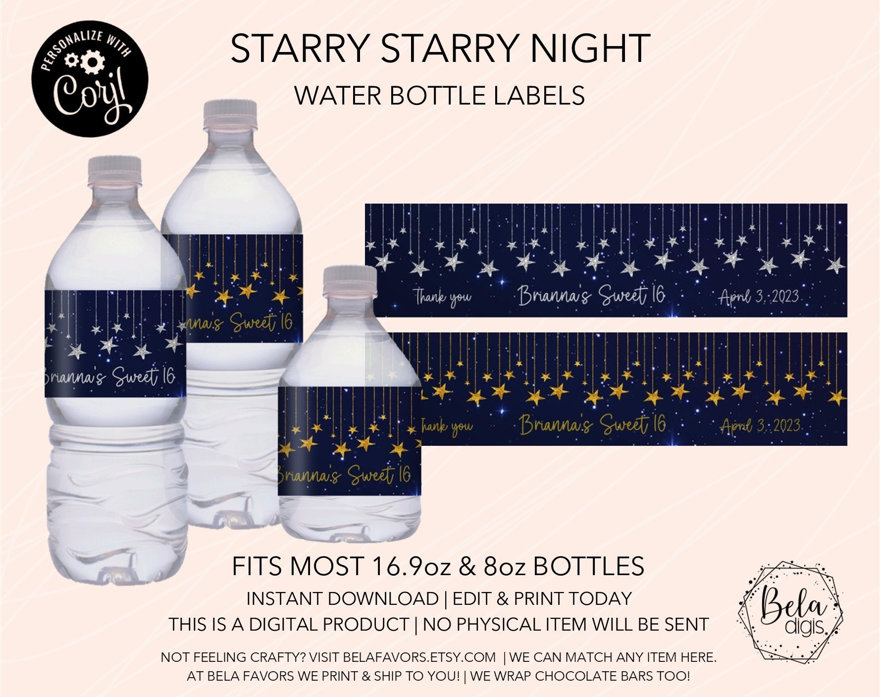 EDITABLE Starry Night Sweet 16 Sixteen Party Favor Bundle Candy Bar ...