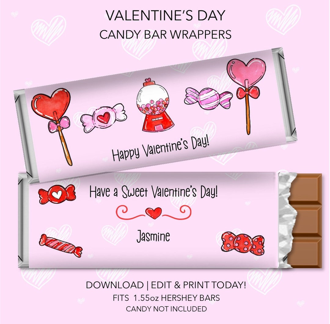Candy Sweet Treats Valentine's Day Custom Candy Bar Wrappers Teacher ...