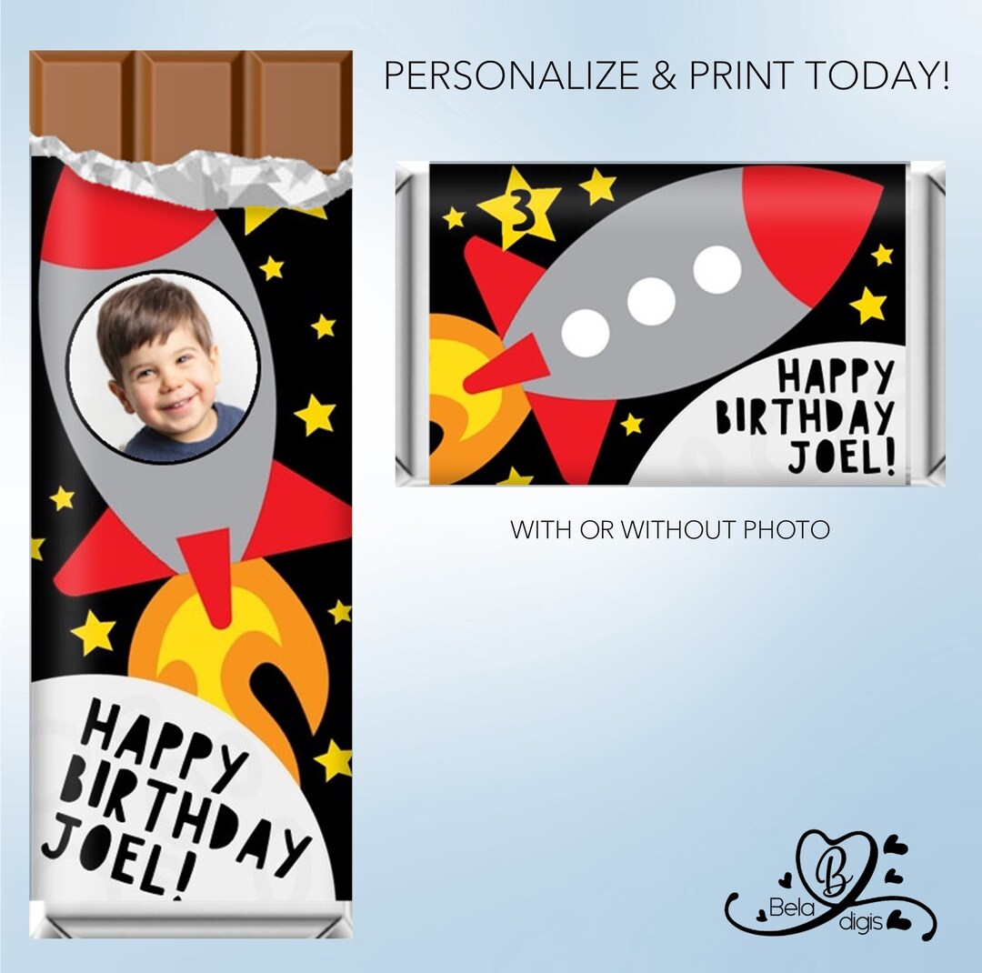 Outer Space Photo Boy's Birthday Candy Bar Wrappers Personalized Custom ...
