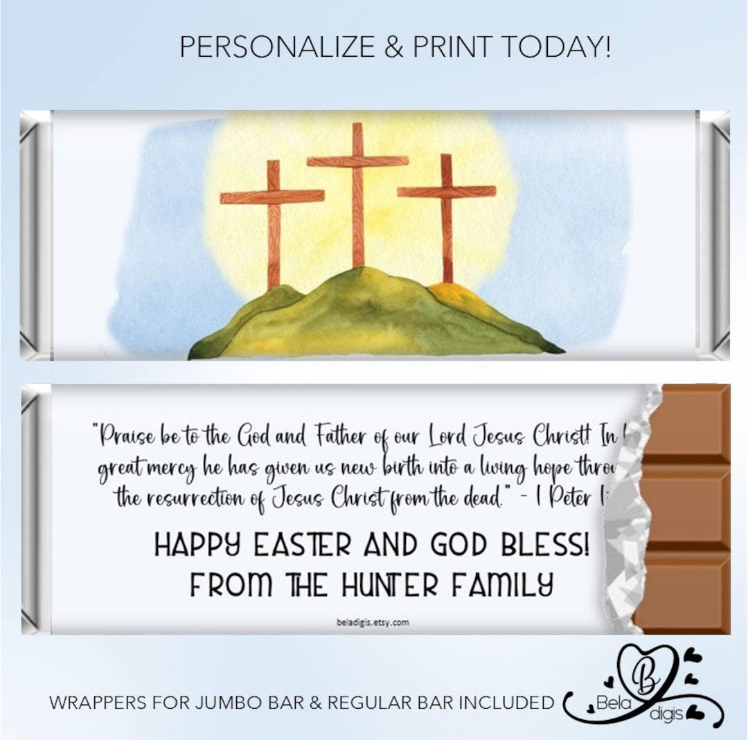 Watercolor Calvary Christian Cross Easter Candy Wrapper Party Favor ...