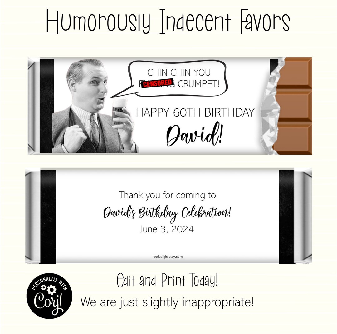 Chin Chin Naughty Men's Birthday Candy Wrappers Personalized Custom ...