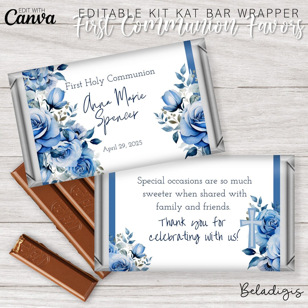Floral First Communion Kit Kat Wrapper: Printable Chocolate Bar Favor ...