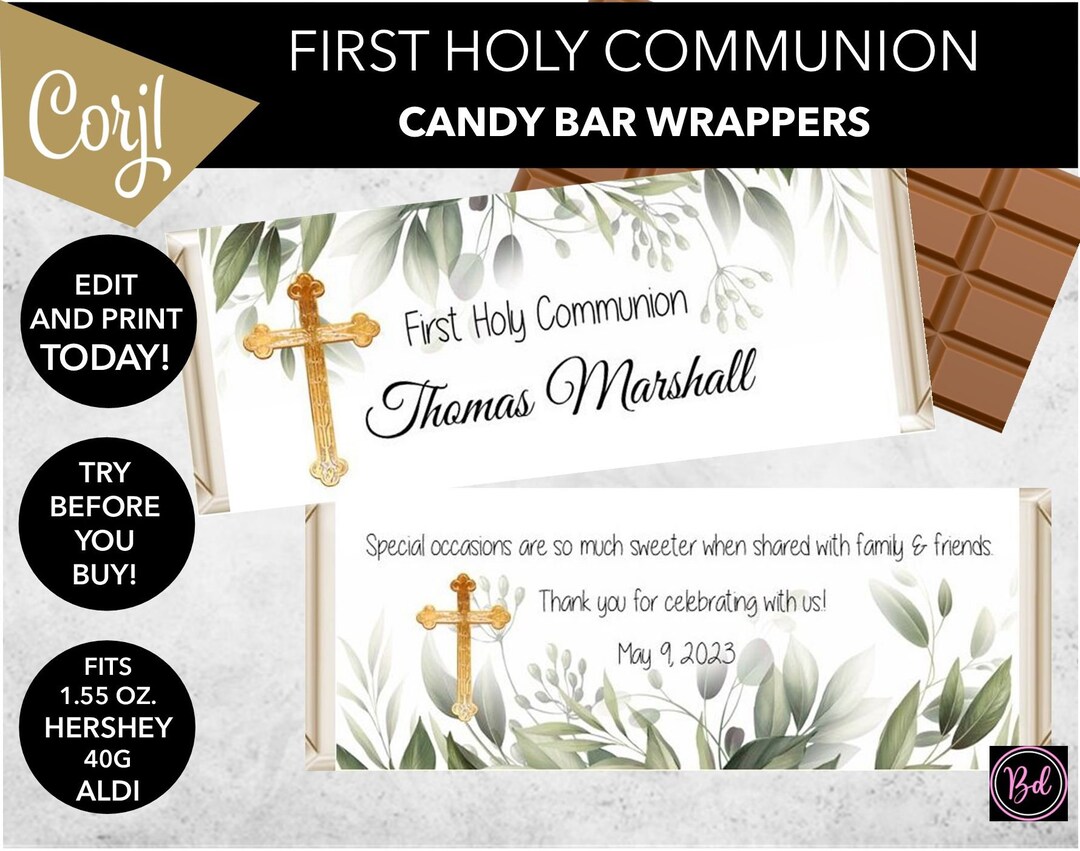 Digital Boho Floral First Holy Communion Water Bottle Labels ...