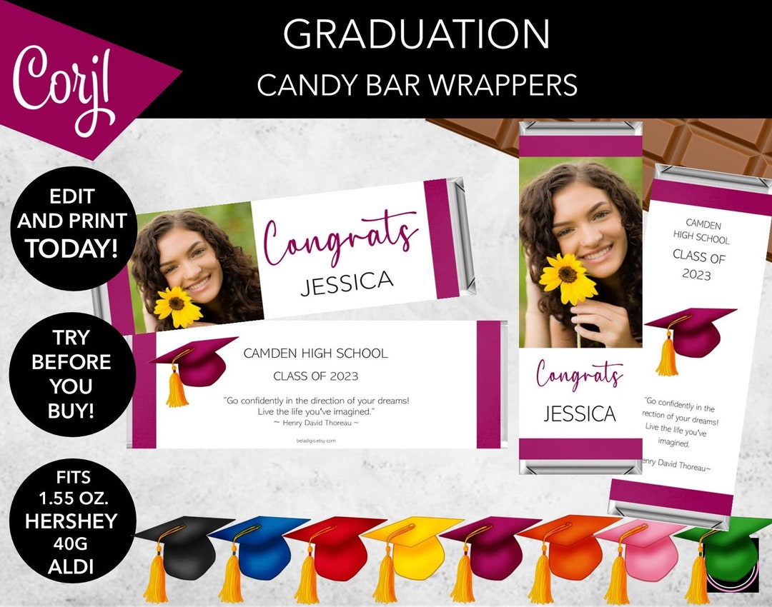 Editable Photo Graduation Candy Bar Wrappers Personalized Hershey's ...