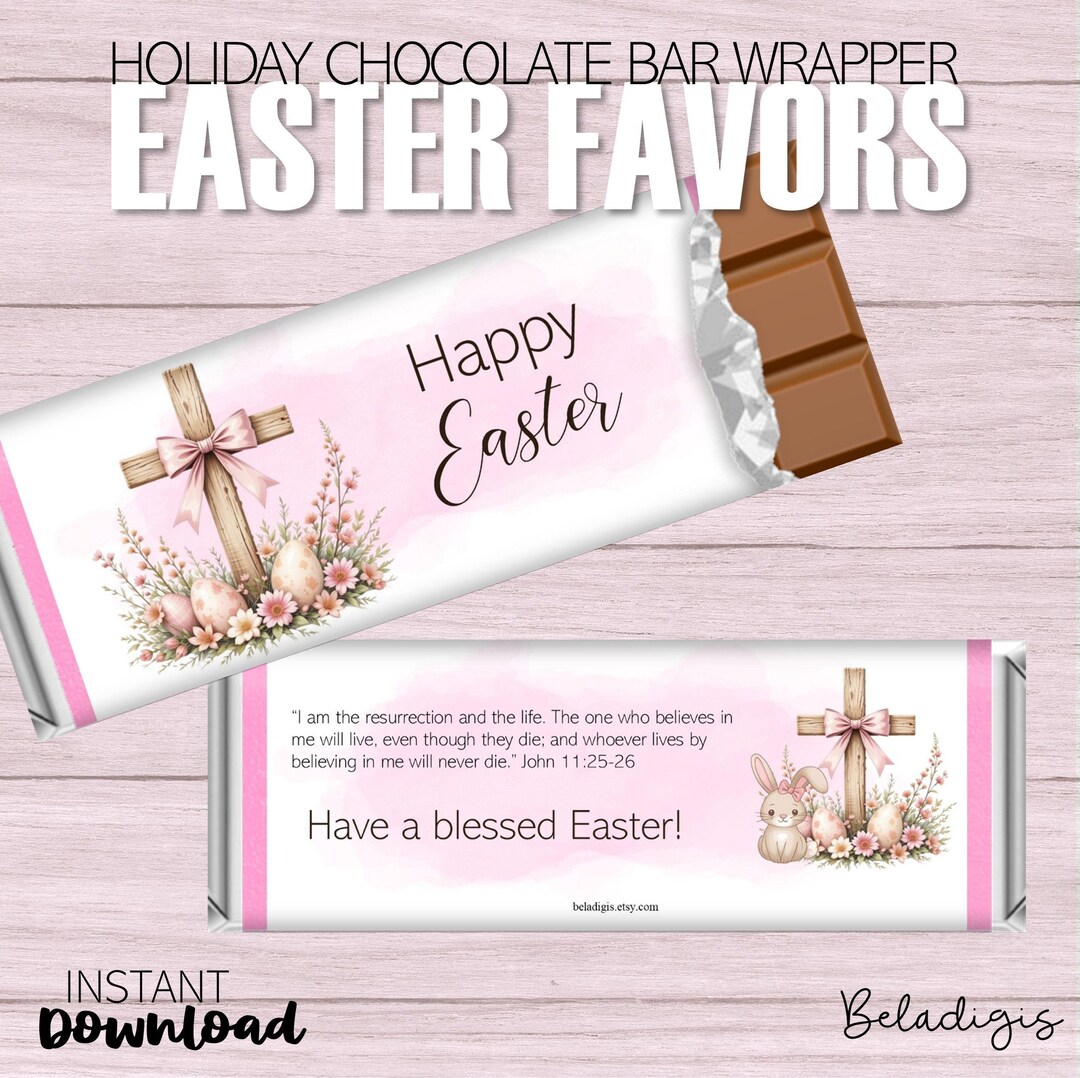 Printable Happy Easter Candy Bar Wrappers: Cross & Bunny Design ...