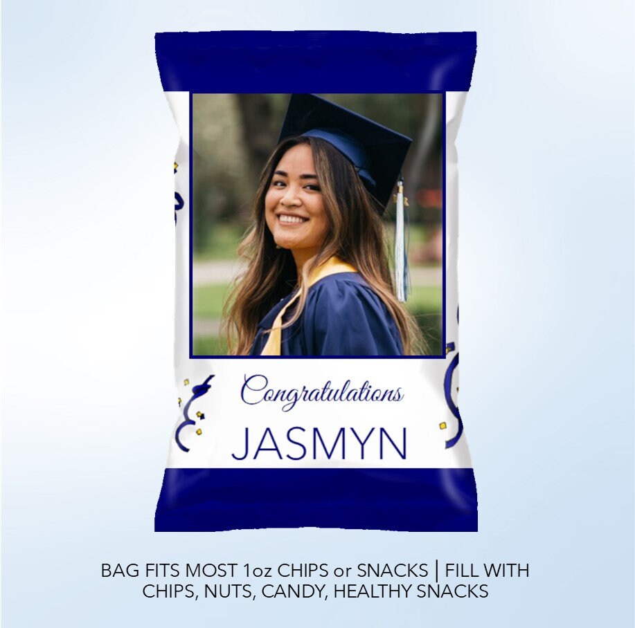 EDITABLE Cap Photo Graduation Chip Bags Personalized Snack Bag Favor ...
