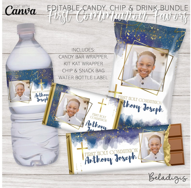 Personalized First Holy Communion Favor Bundle: Photo Template (canva ...