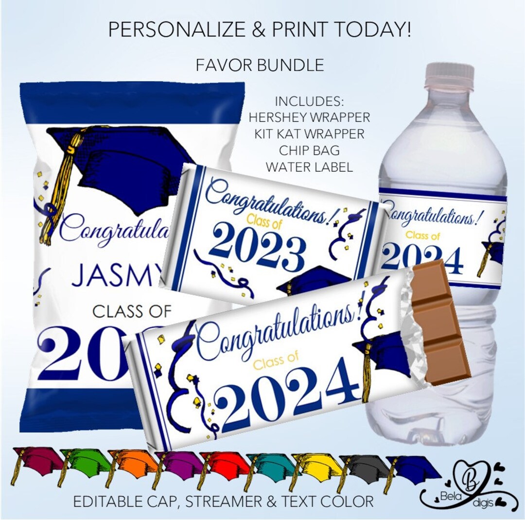 Editable Cap Graduation Party Favor Bundle Custom Personalized Candy ...