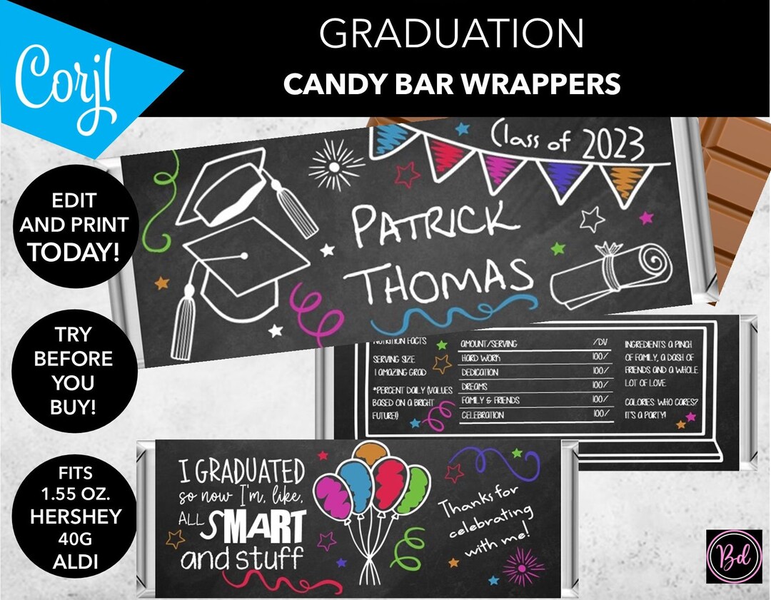Editable Kindergarten Pre-school Kids Graduation Candy Bar Wrappers ...