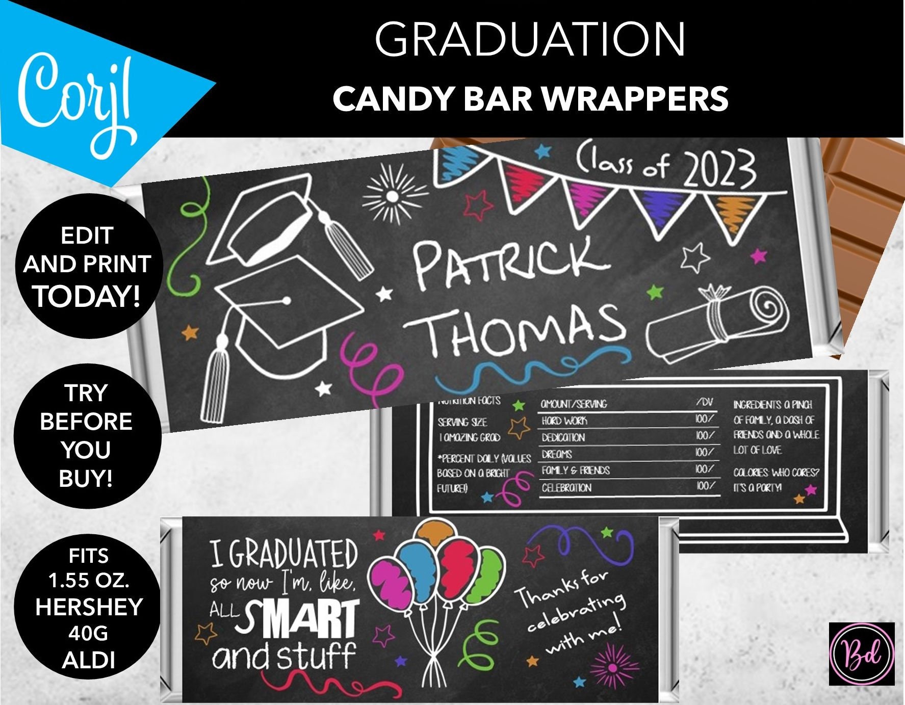 Editable Kindergarten Pre-school Kids Graduation Candy Bar Wrappers ...