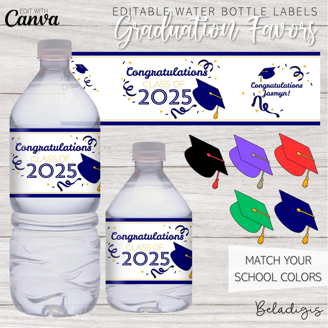 Editable Graduation Water Bottle Labels: Party Favors (canva Template ...