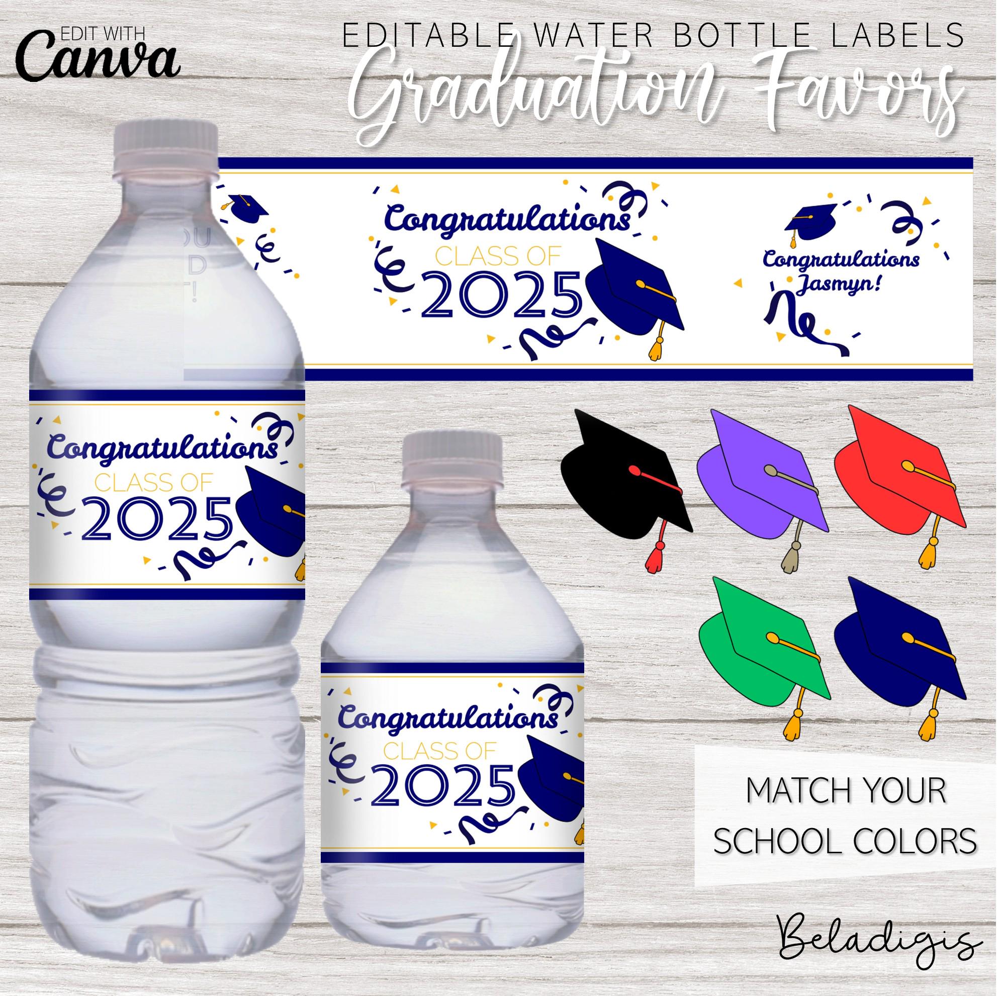 Editable Graduation Water Bottle Labels: Party Favors (canva Template ...