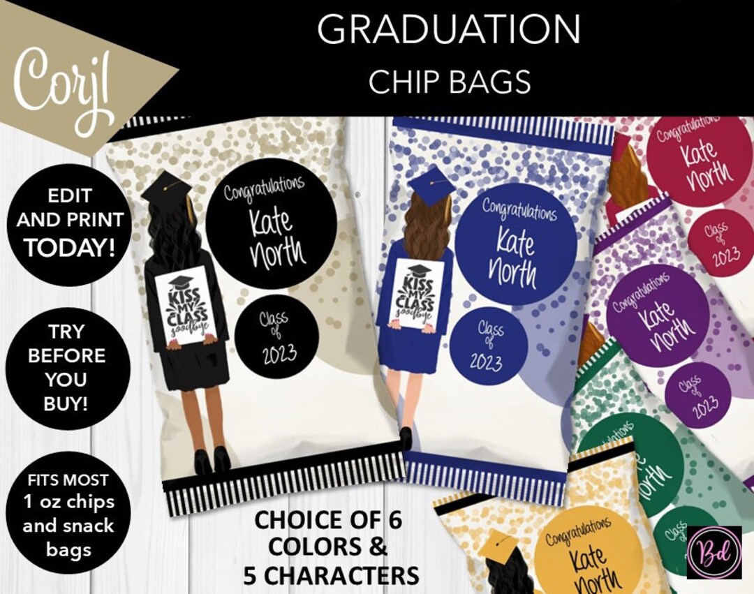 EDITABLE Kiss My Class Goodbye Graduation Chip Bags Personalized Snack ...