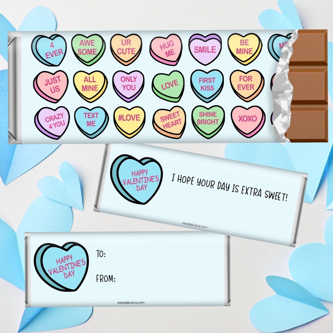 Printable Valentine Love Heart Candy Bar Wrappers: Party Favors ...