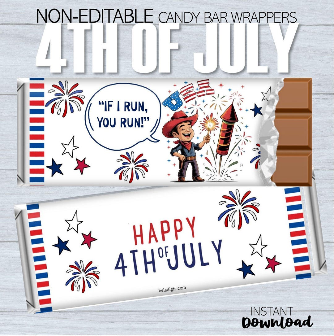Funny 4th of July Candy Bar Wrapper: Patriotic Party Favors (printable ...
