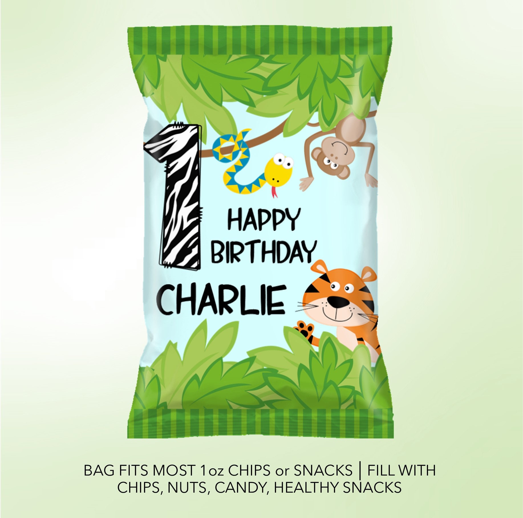 Jungle Safari Boy's Birthday Chip Bags Personalized Snack Bags Party ...