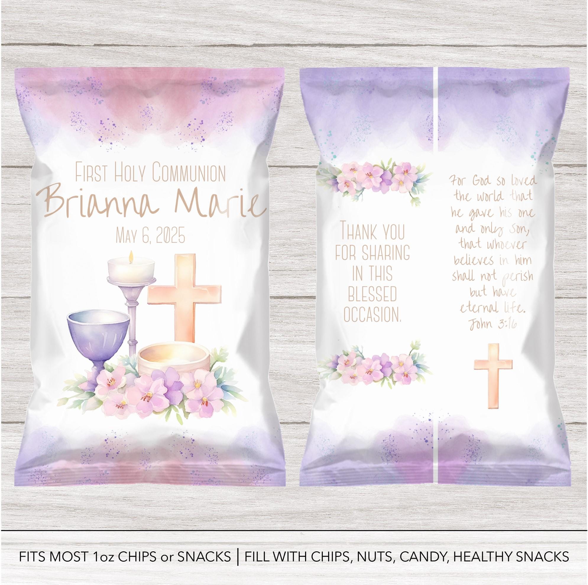 Editable First Communion Treat Bags: Watercolor Chalice (canva Template ...