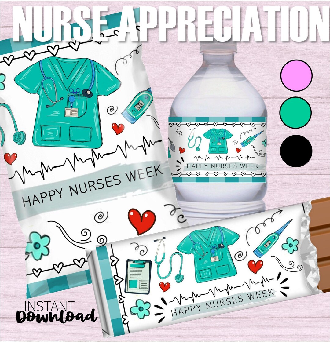 Nurses Week Gift Bundle: Doodle Candy Wrappers, Chip Bags, Water Bottle ...