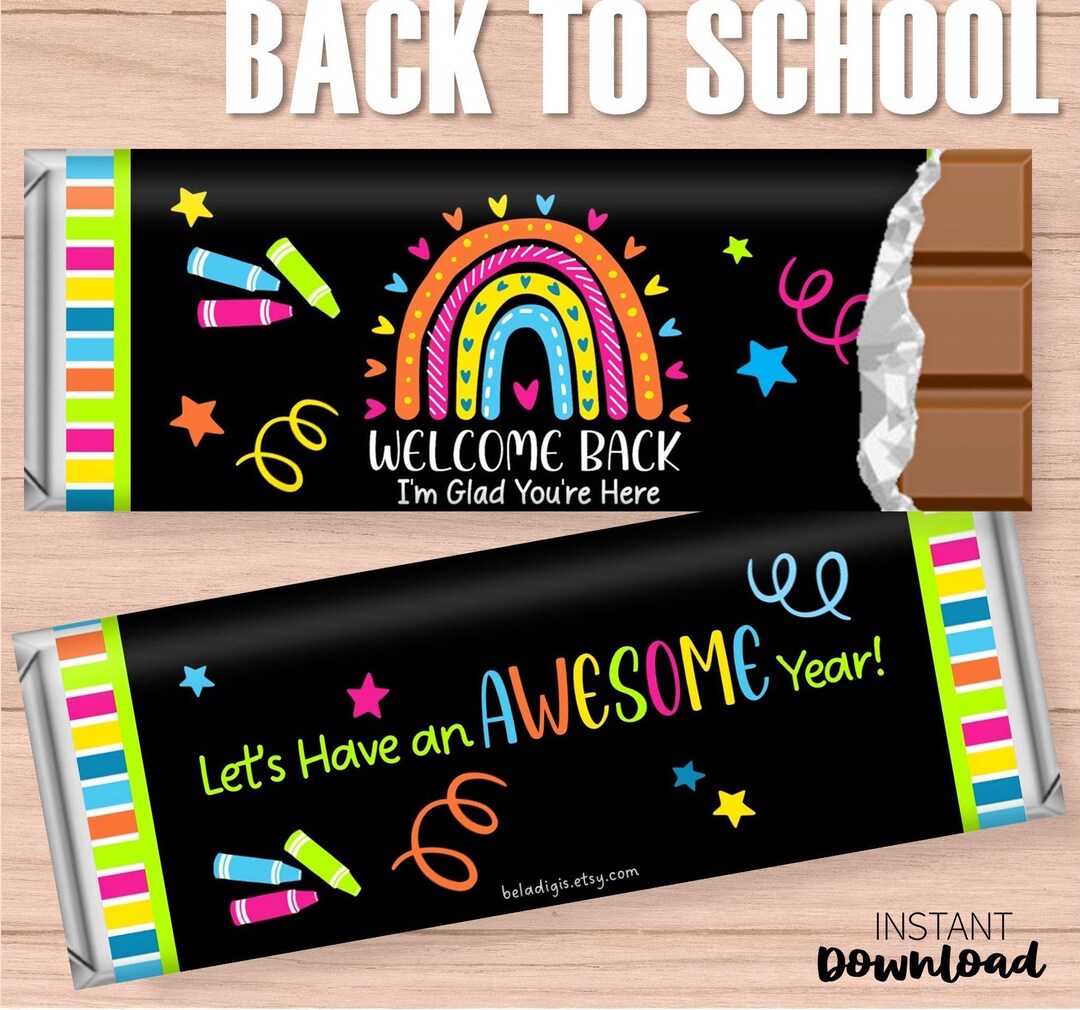 Neon Rainbow Back to School Candy Wrappers: Chocolate Bar Template ...