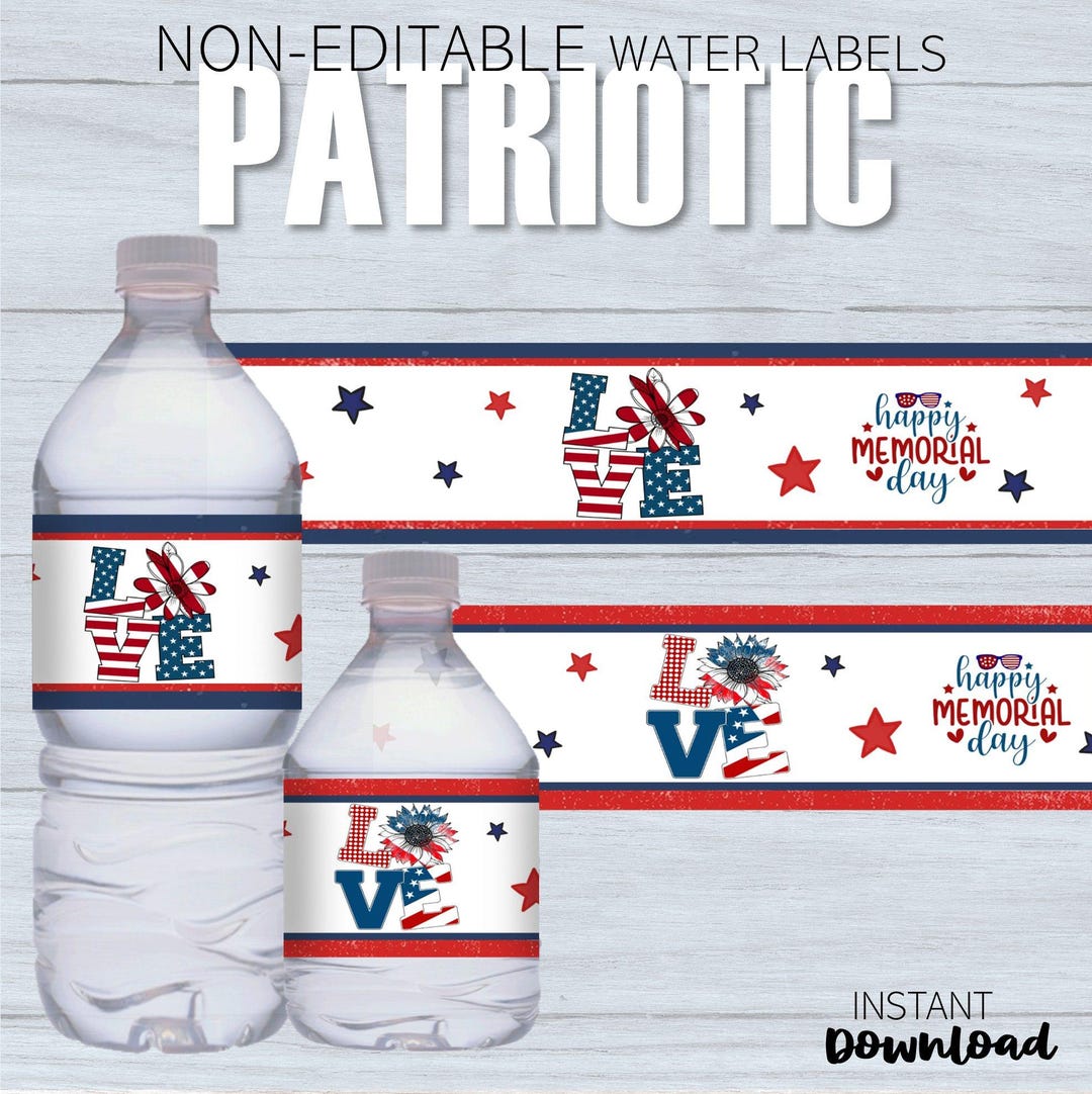 Patriotic Water Bottle Labels: Memorial Day & 4th July Party (instant ...
