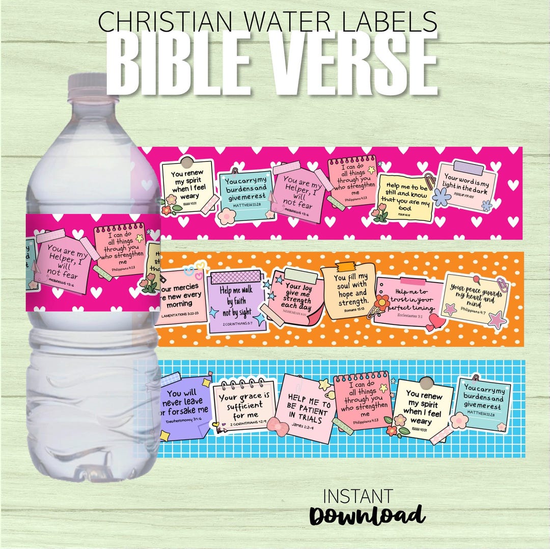 Christian Bible Verse Water Bottle Labels: Printable Scripture Stickers ...