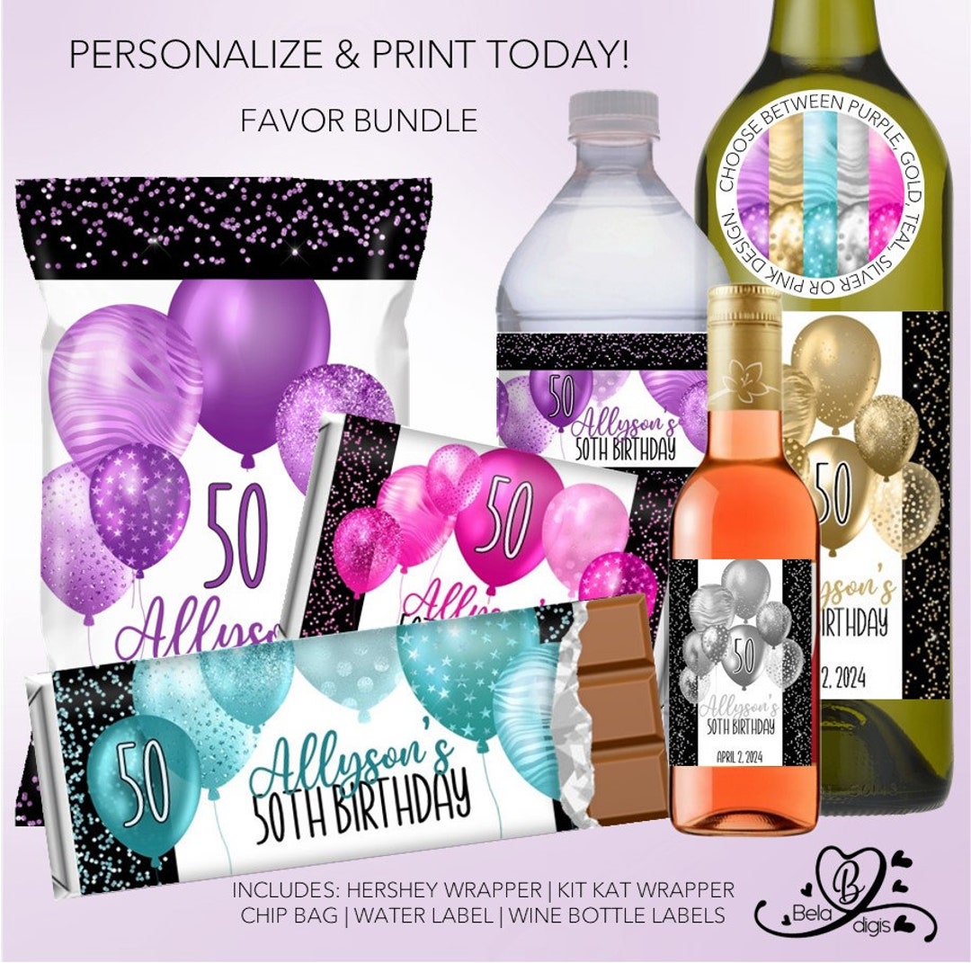 Glitter Balloon Women's Birthday Party Favor Bundle Custom Personalized ...