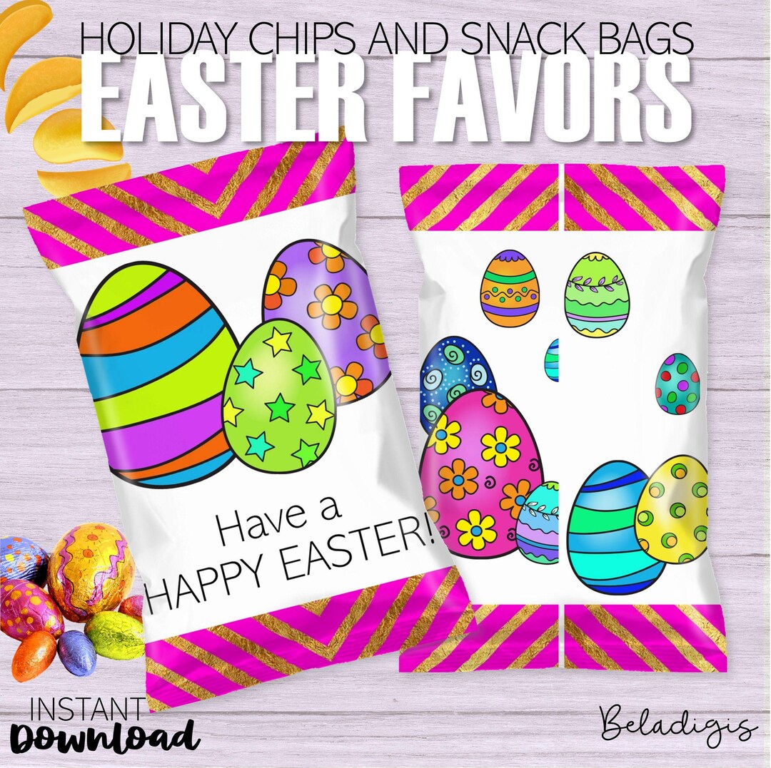 Printable Happy Easter Chip Bags: Colorful Easter Eggs Design (instant ...