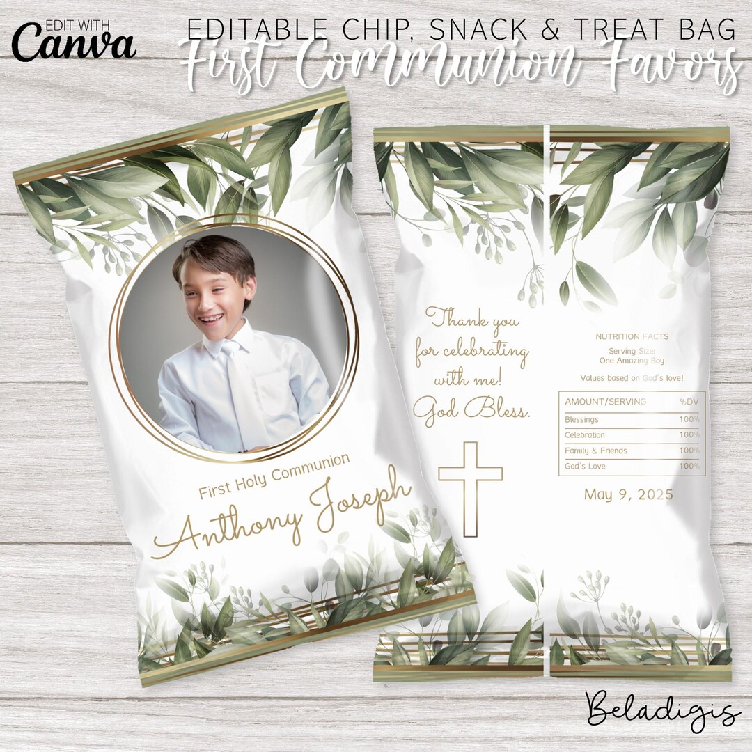 Editable Photo First Holy Communion Chip & Snack Bags | Personalized ...
