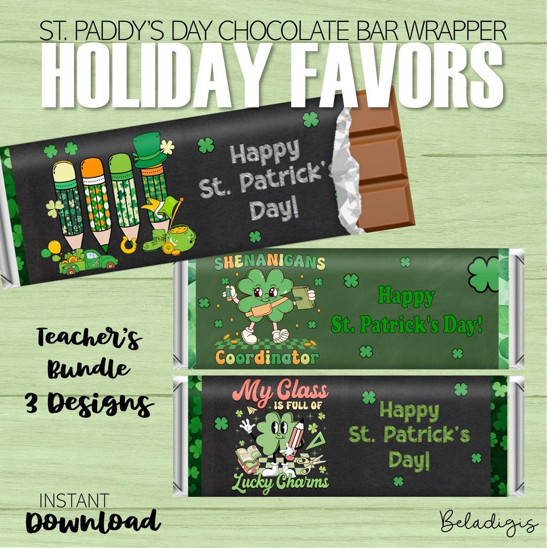 Printable St. Patrick's Day Candy Bar Wrappers Chocolate Bars Teacher ...