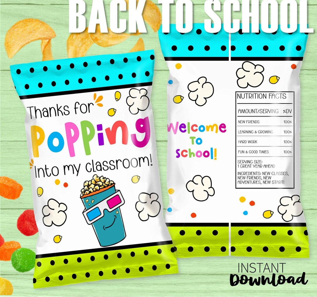 Back to School Chip Bag Printable: Student Gift, Candy & Snacks ...