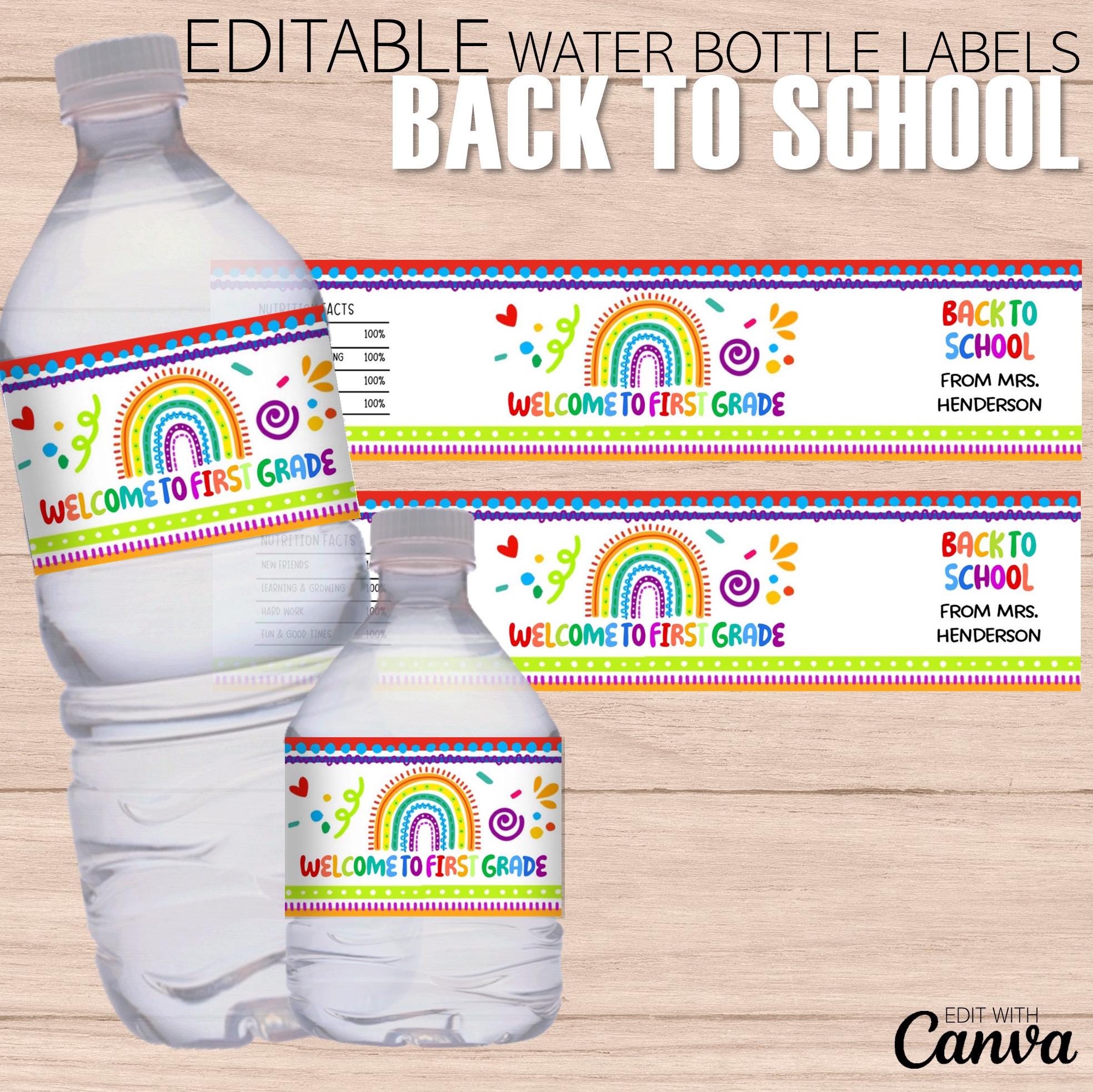 Editable Rainbow Back to School Water Bottle Labels (digital Download ...