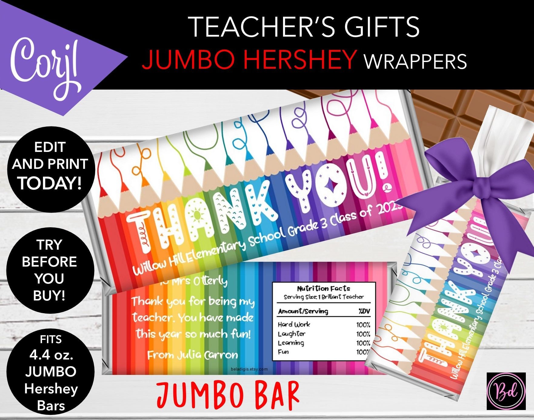 Editable JUMBO Hershey's Pencil Design Teacher Candy Bar Wrappers ...