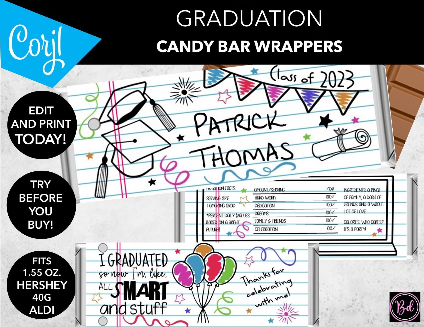 Editable Kindergarten Pre-school Kids Graduation Candy Bar Wrappers ...