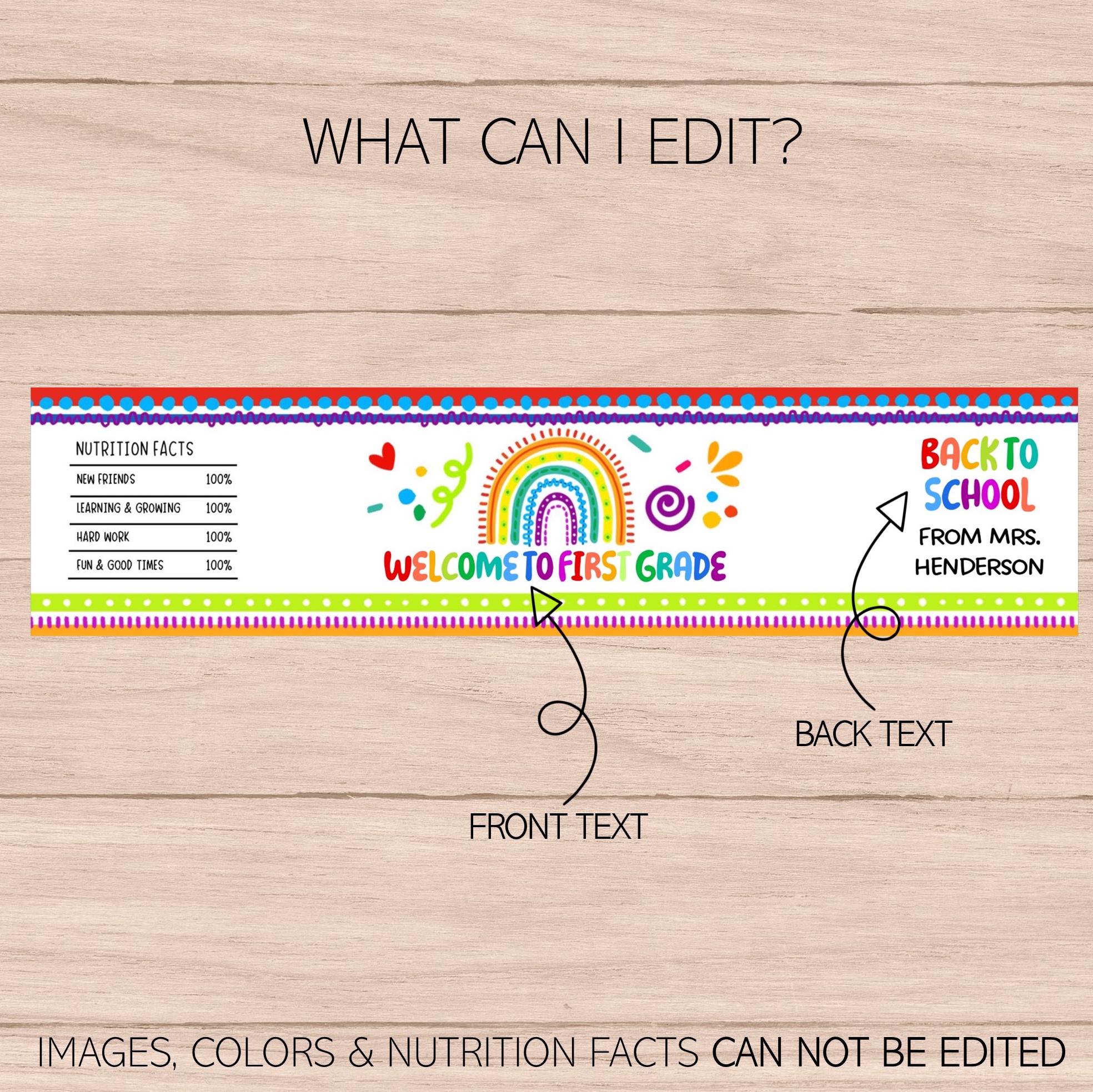 Editable Rainbow Back to School Water Bottle Labels (digital Download ...