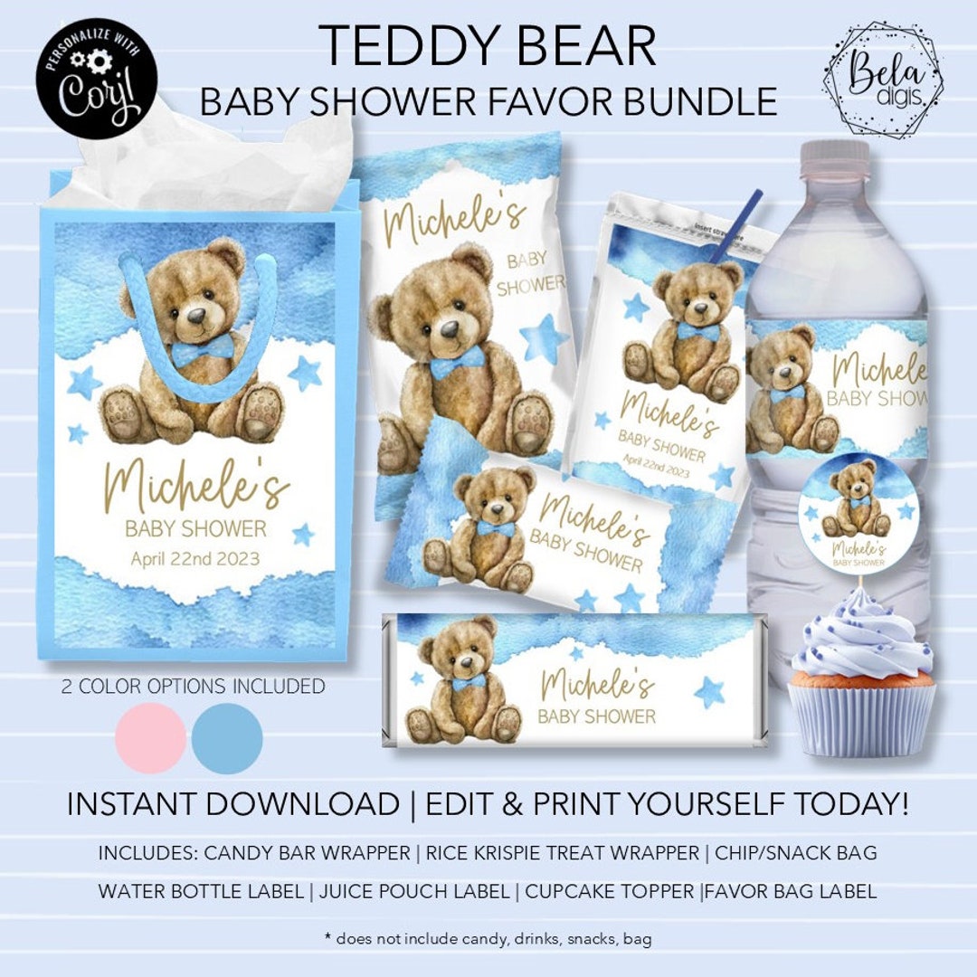 TEDDY BEAR Party Bundle Kit Baby Shower Favor Editable Template ...
