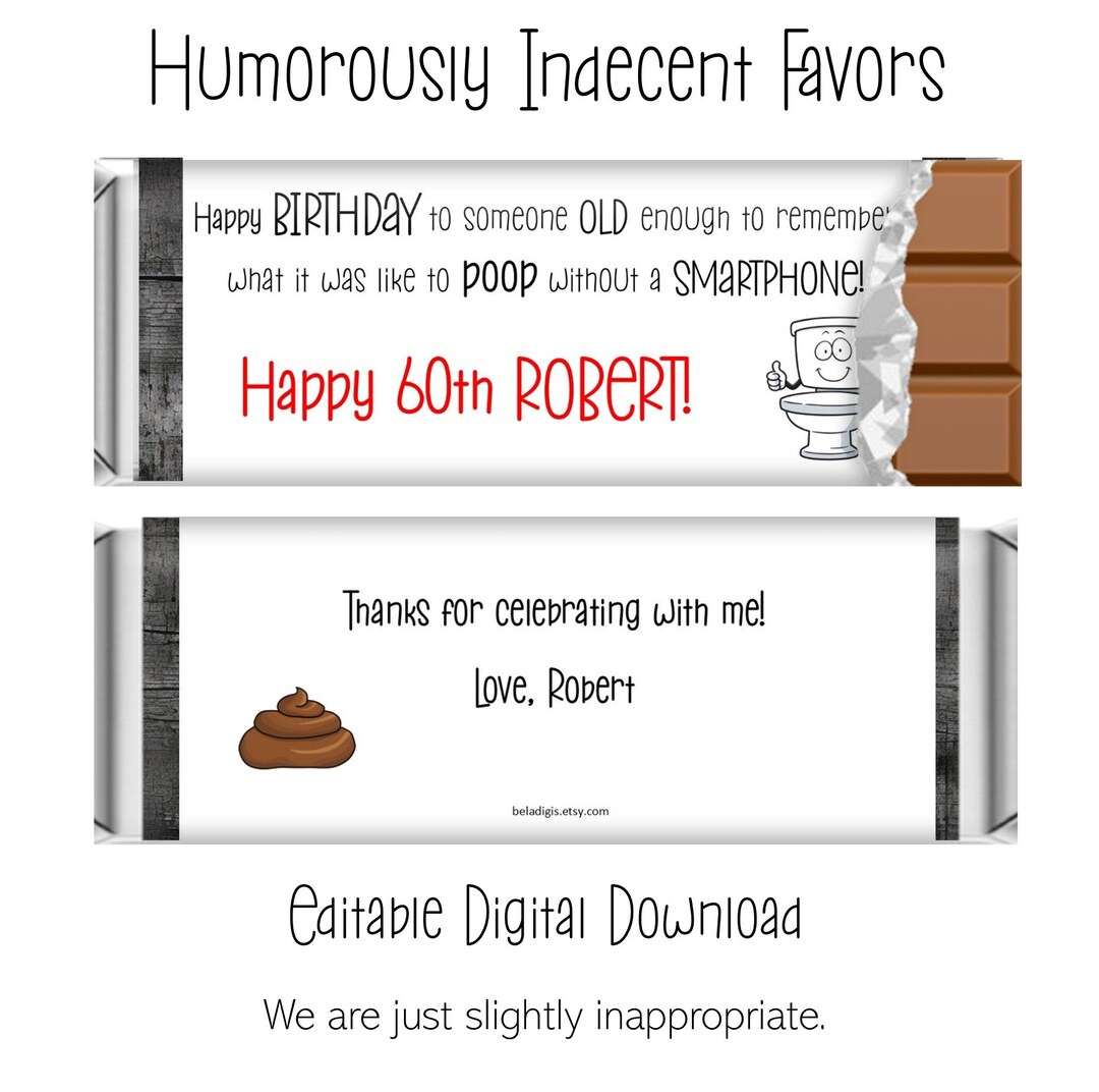 Poop Without a Smart Phone. Naughty Men's Birthday Candy Wrappers ...