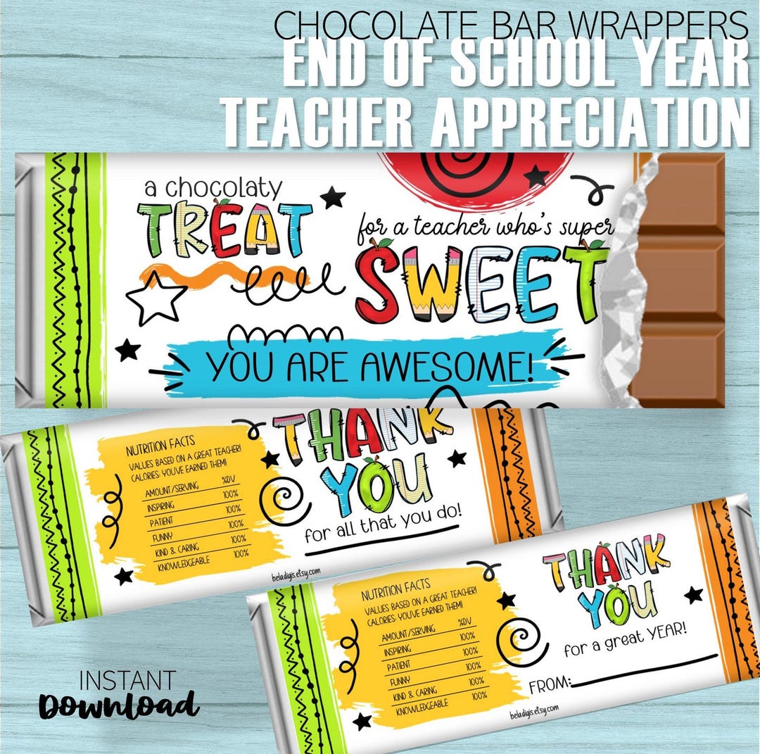 End of School Year Teacher Appreciation Candy Bar Wrappers | Teacher ...